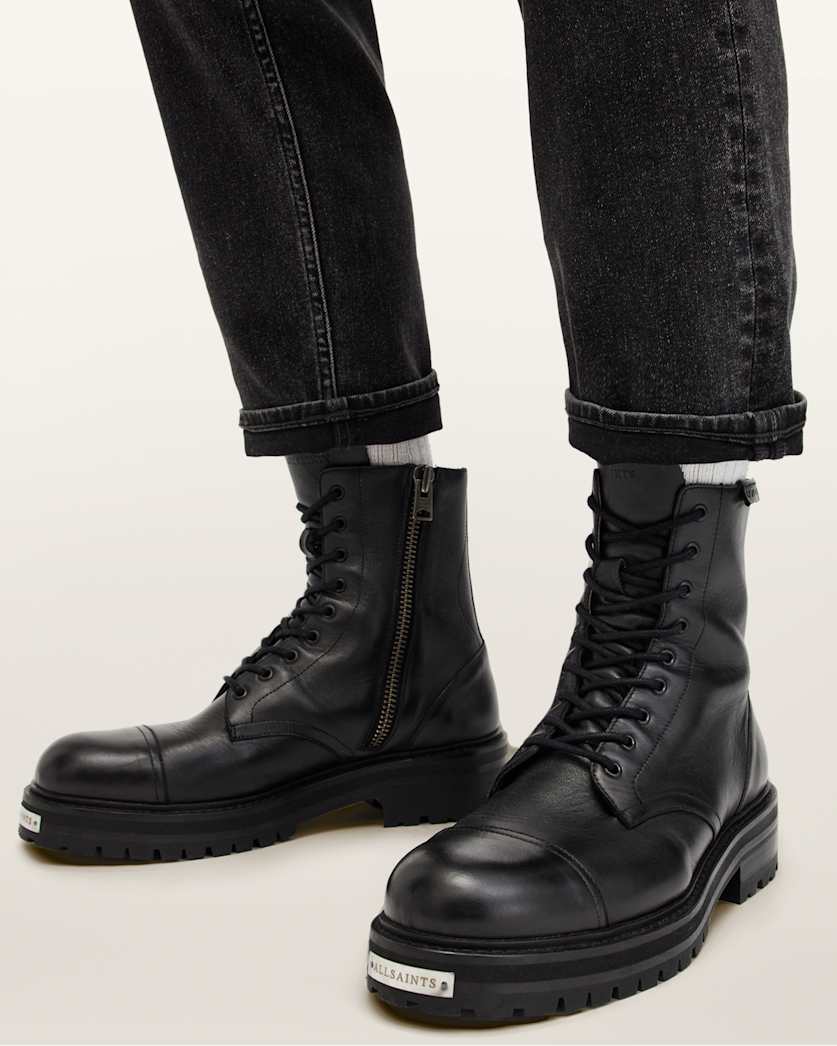 Hank Chunky Leather Boots Black | ALLSAINTS